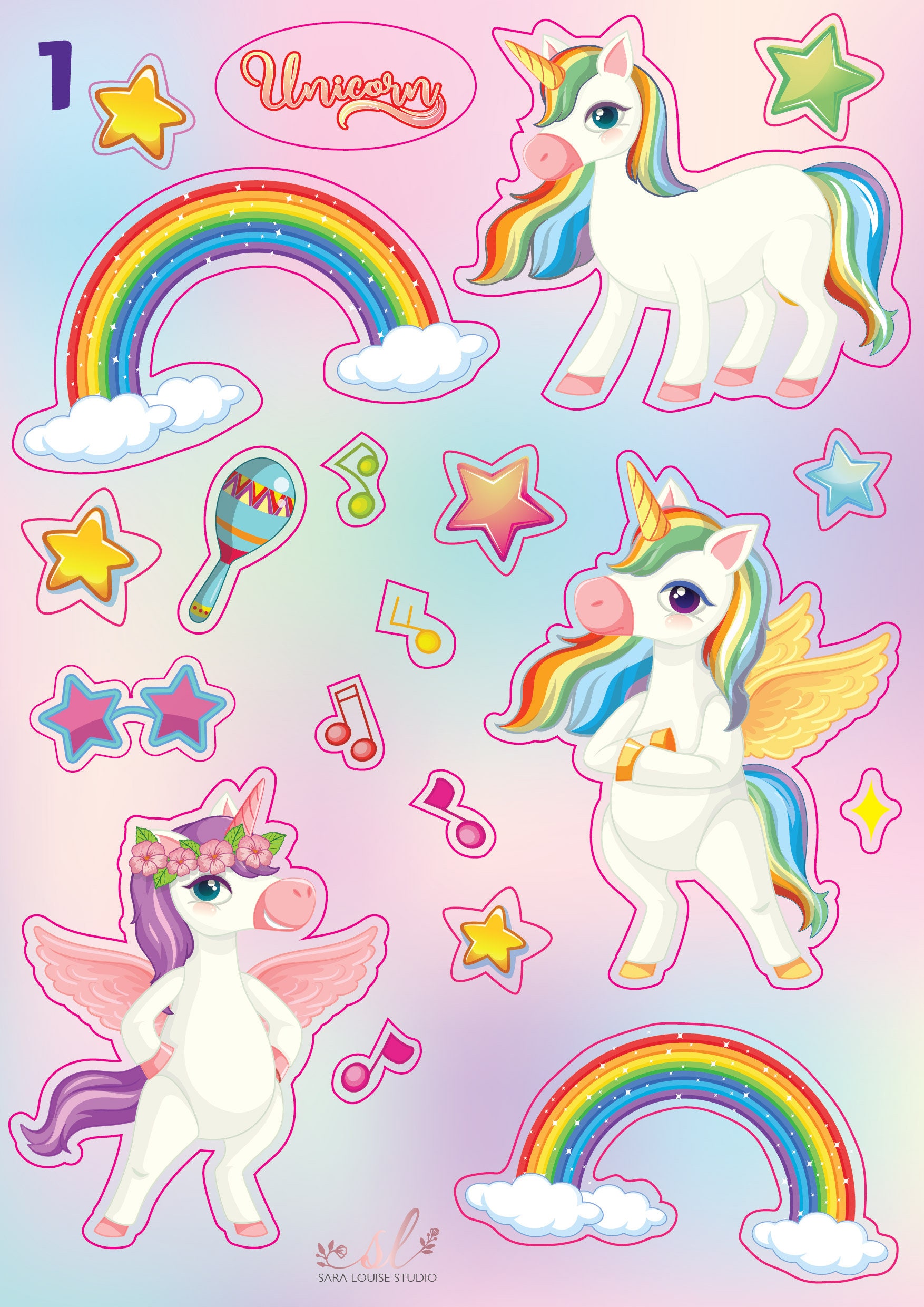 Unicorn Stickers Unicorn Labels Playful Characters in - Etsy Nederland