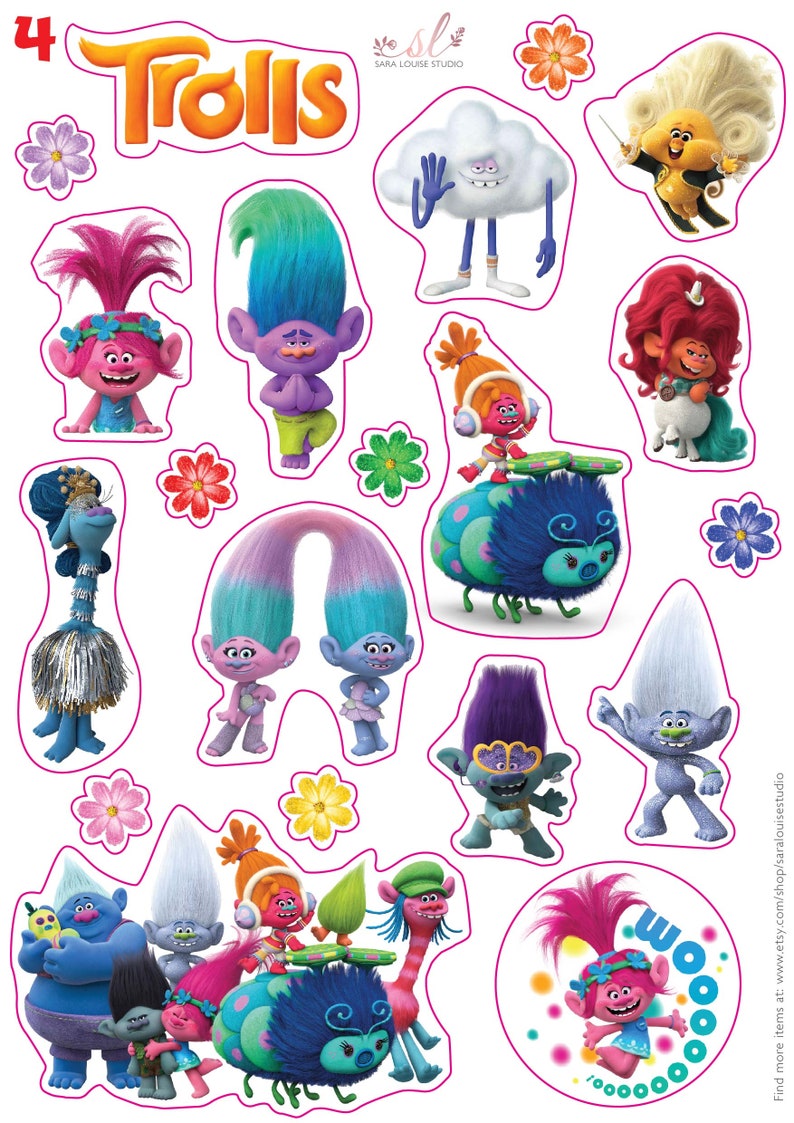 Trolls Stickers - Disney Labels - Waterproof Vinyl Stickers - Sticker ...