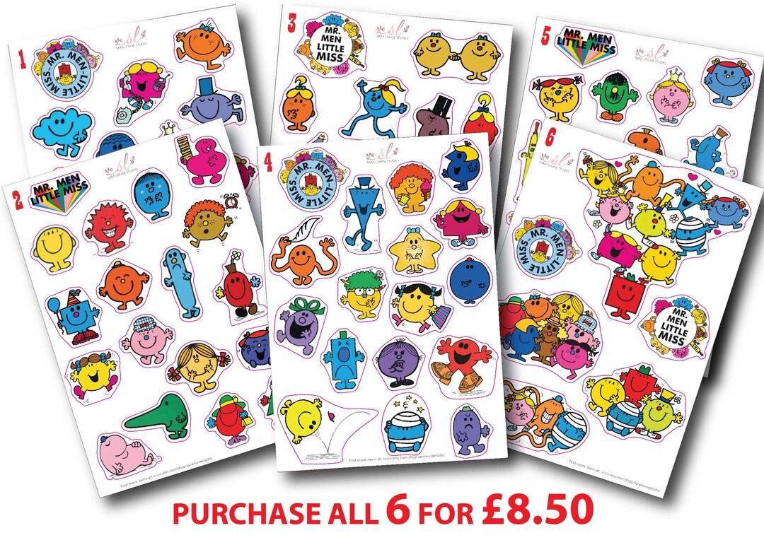 Mr Men Stickers - Little Miss Stickers - Waterproof Vinyl Stickers ...