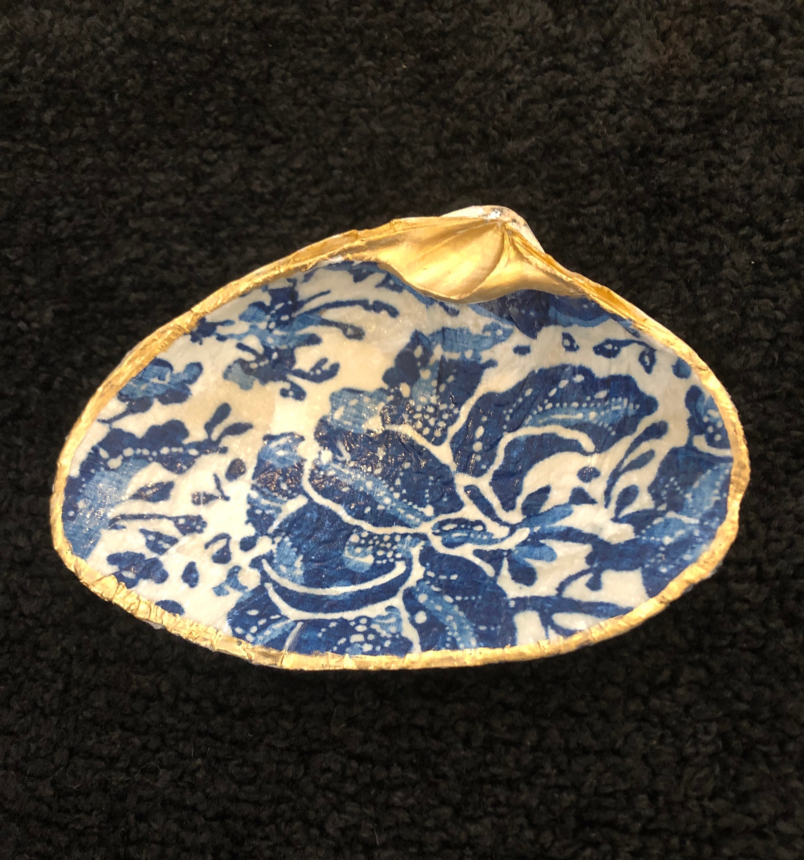 Indigo Decoupage Shell Jewelry Holder: Hand-painted Gold Accent - Etsy