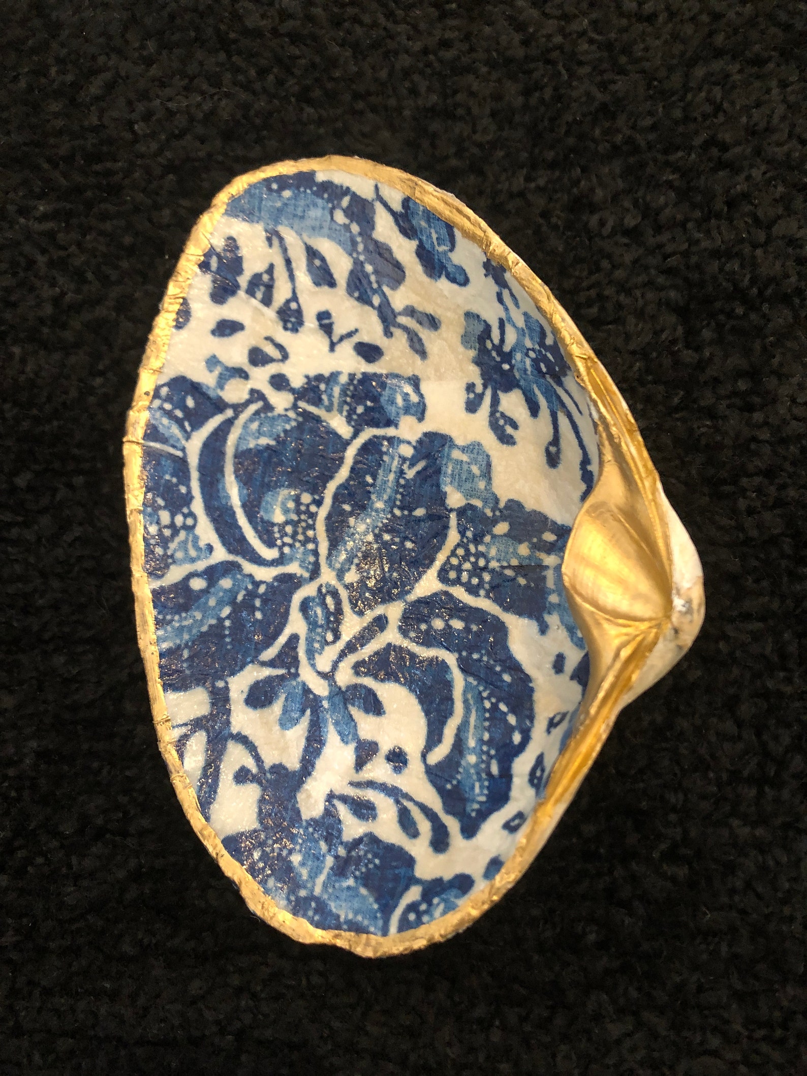 Indigo Decoupage Shell Jewelry Holder: Hand-painted Gold Accent - Etsy