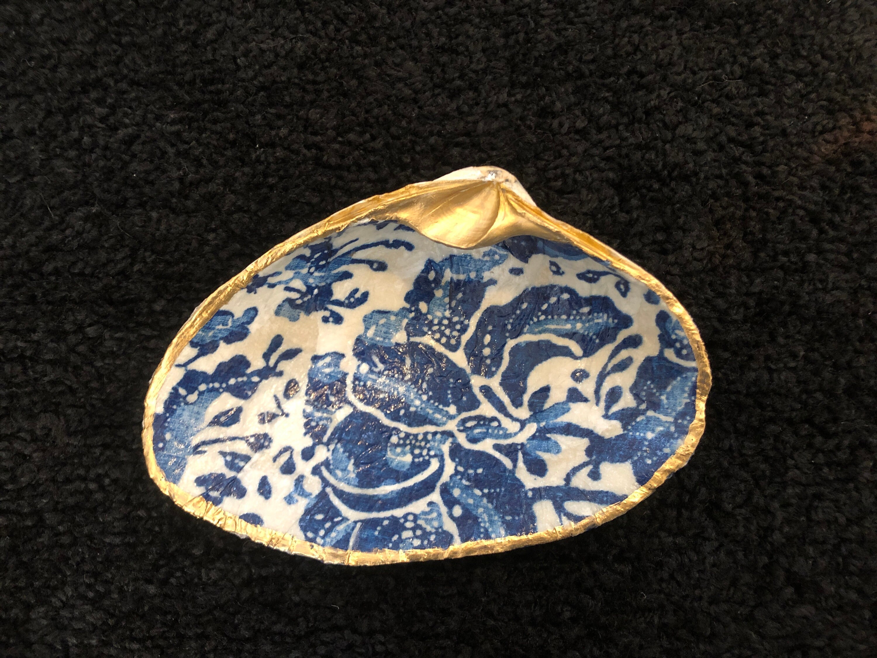 Indigo Decoupage Shell Jewelry Holder: Hand-painted Gold Accent - Etsy