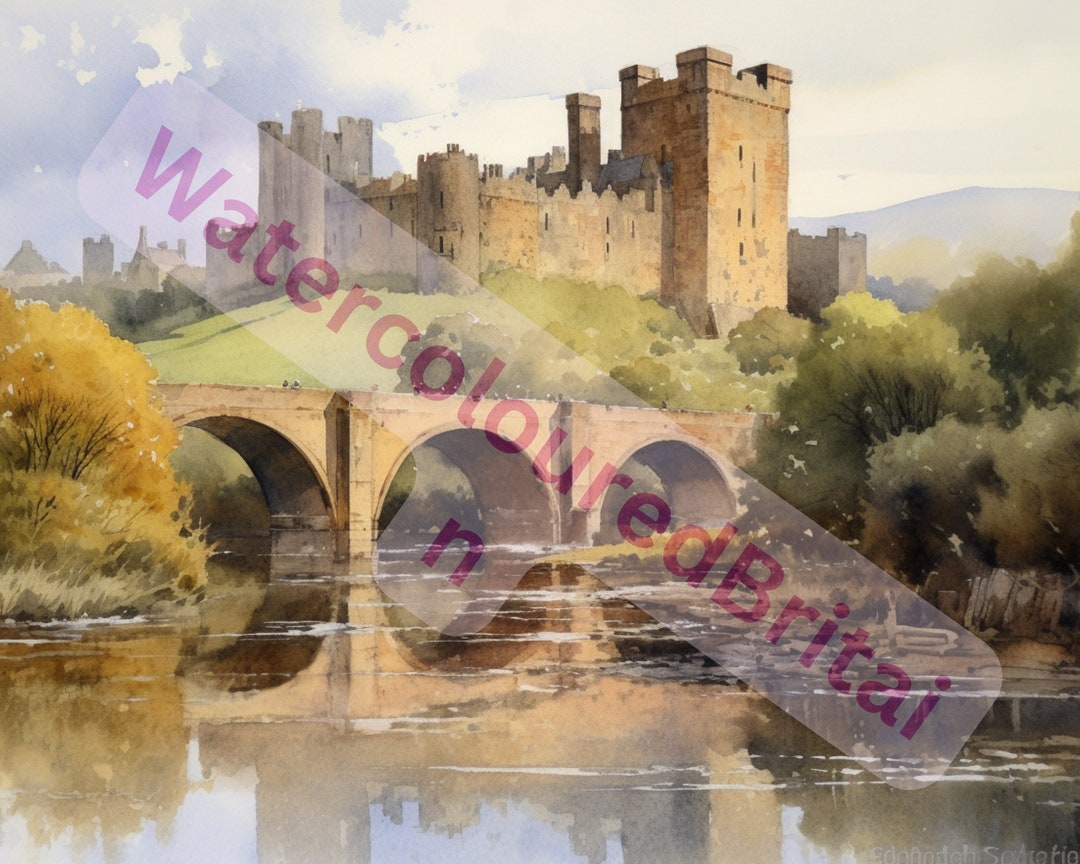 Digital Download Landscape Watercolor Print: Dinham Bridge & - Etsy