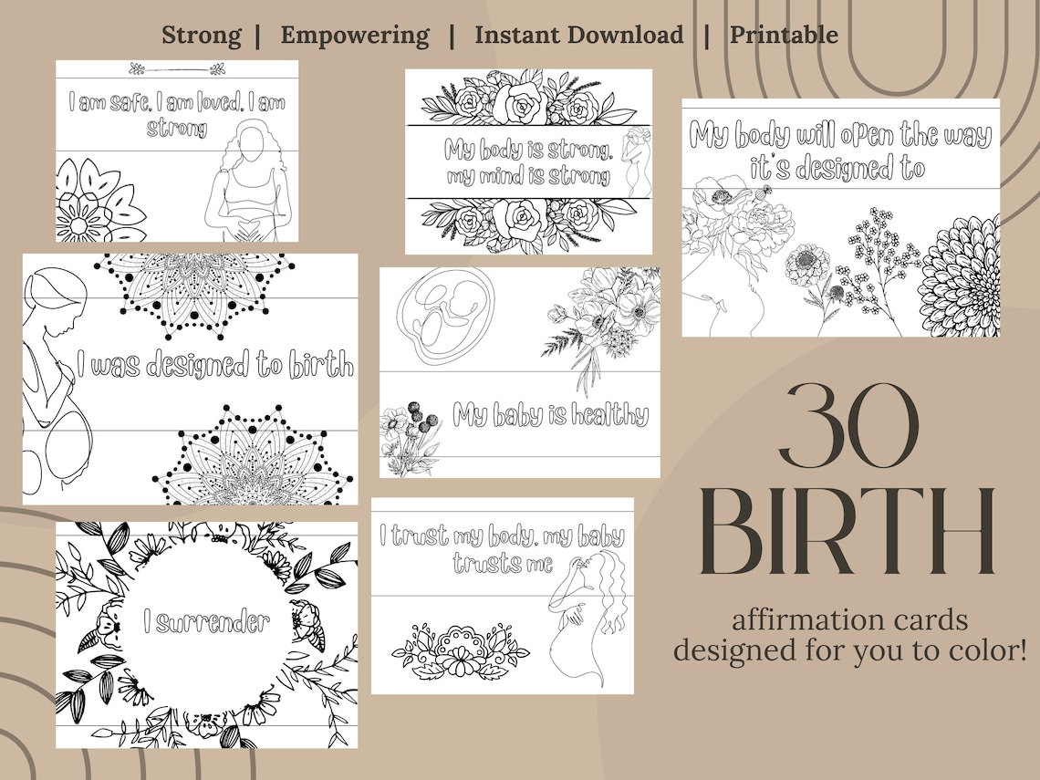 30 Printable Birth Affirmation Cards for Labor & Delivery | Mandala ...