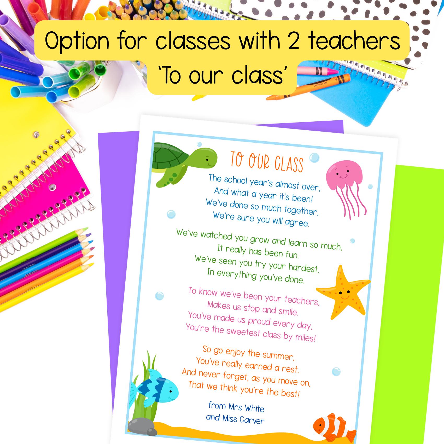 End of School Year Poem Letter From Teacher to Students Pupils Class ...