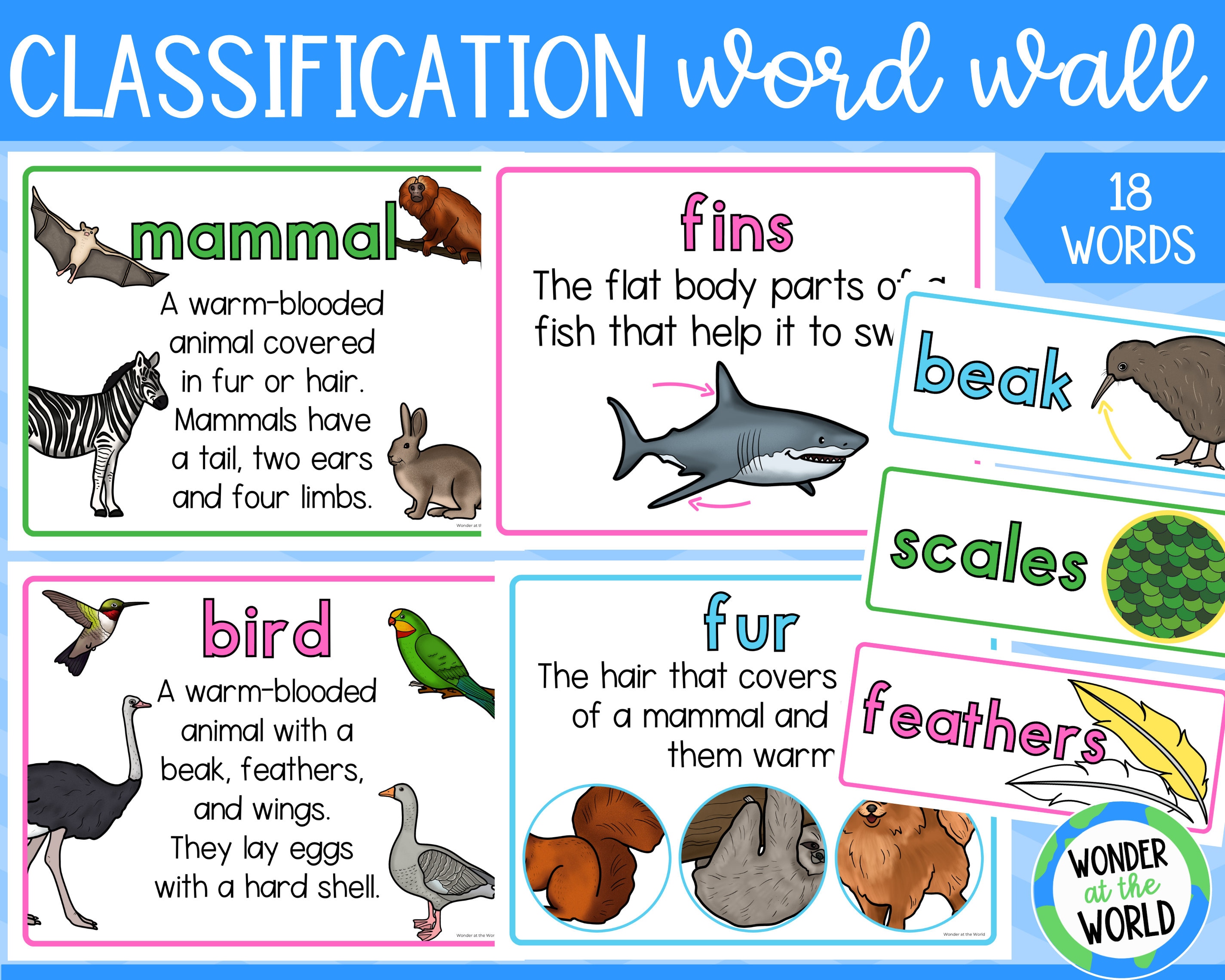 Vertebrate Animal Classification Science Vocabulary Word Wall UK and US ...