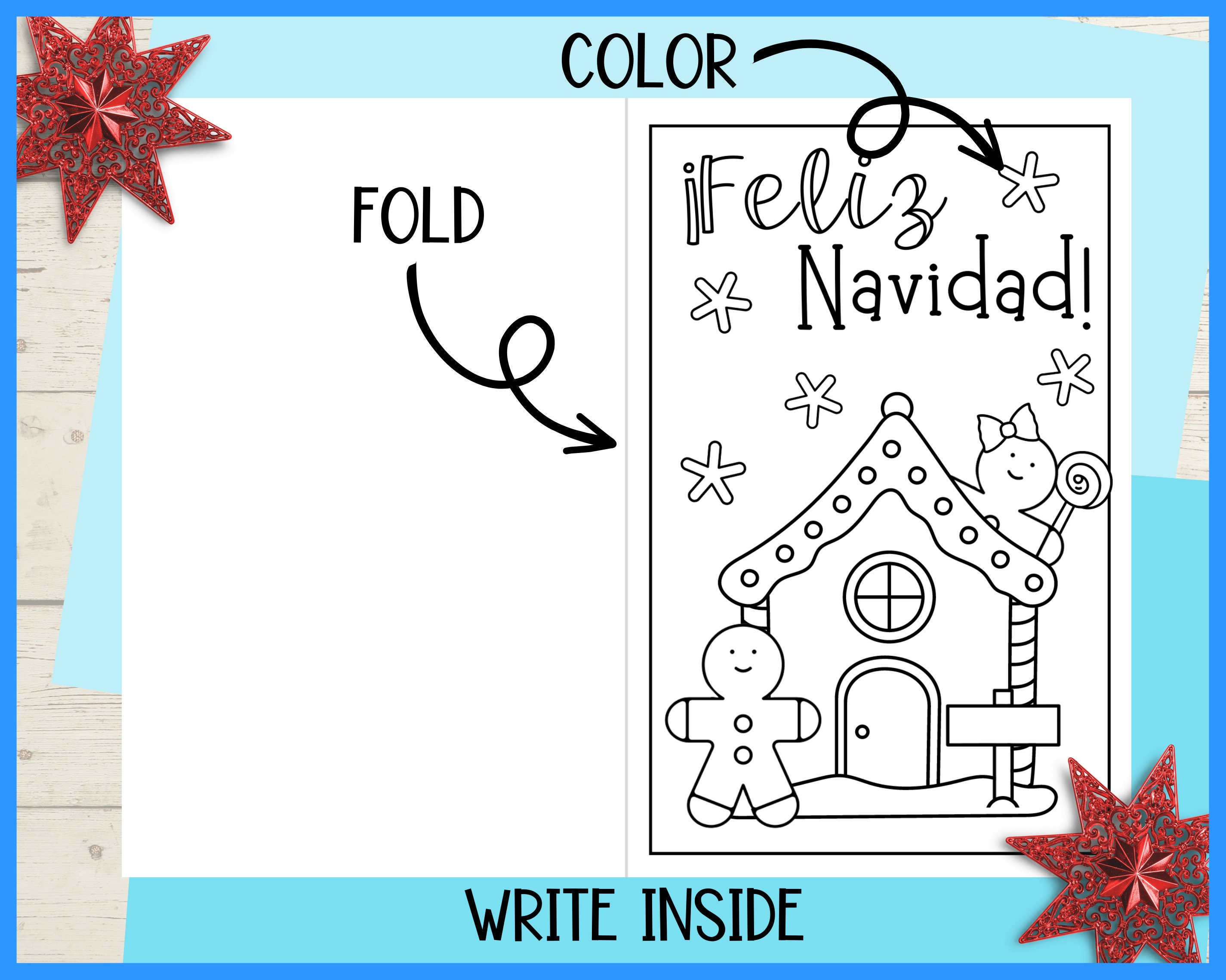 6 Spanish Christmas Card Designs to Print and Color | A4 and 11 X 8.5 ...