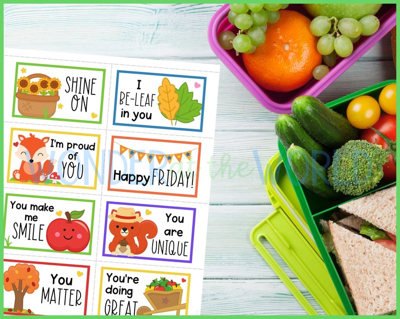 96 Printable Lunch Box Notes for Spring, Summer, Fall Autumn, Winter ...