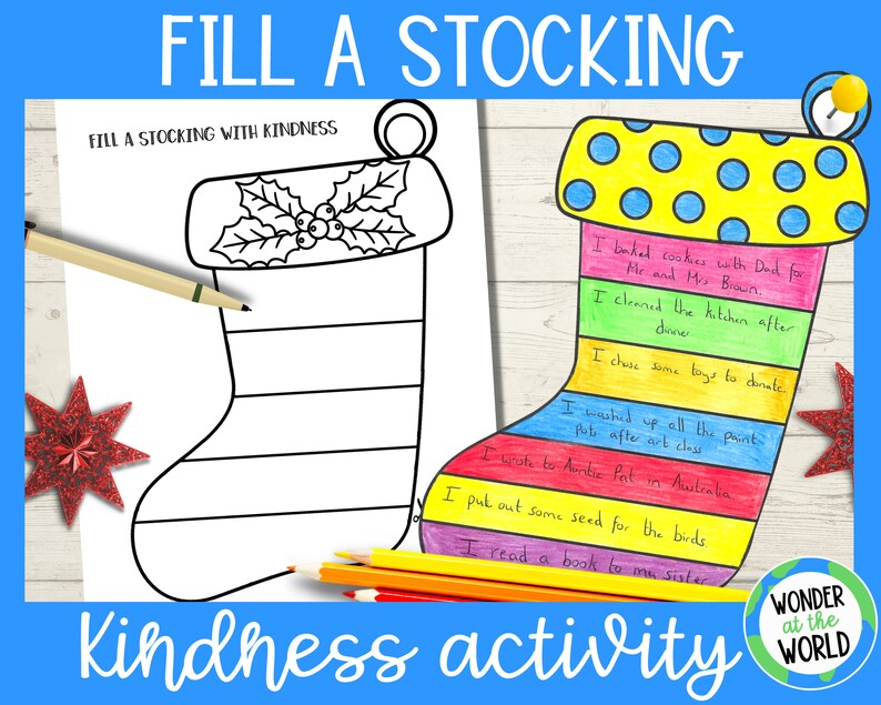 Fill a Stocking With Kindness Christmas Activity for Kids A4 and 8.5x11 ...