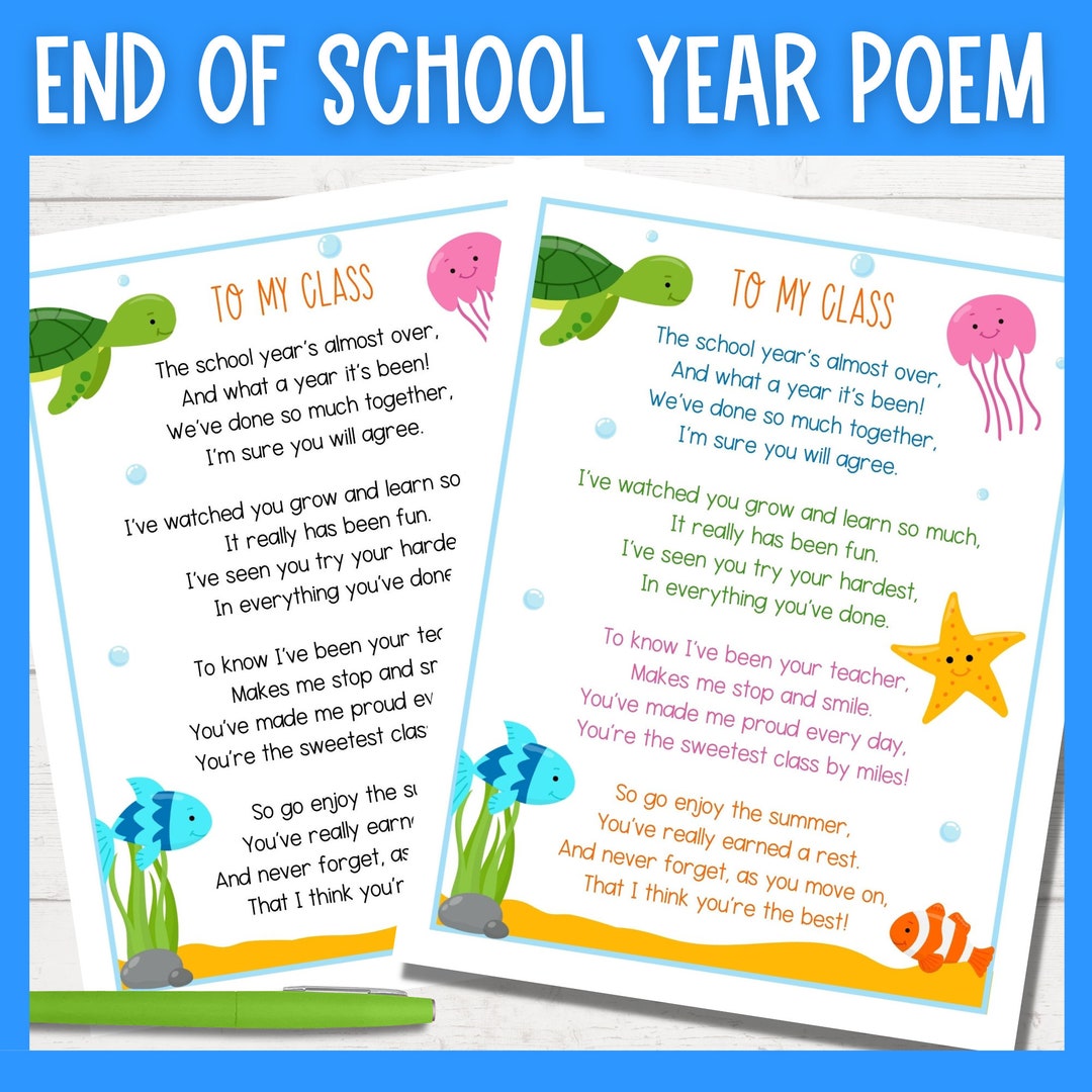 End of School Year Poem Letter From Teacher to Students Pupils Class ...