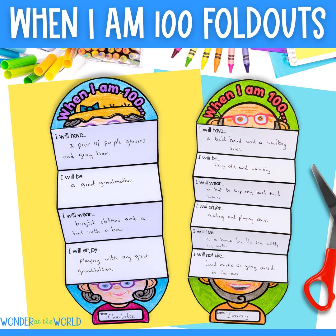 When I Am 100 Years Old Foldable Writing Craft Activity for 100 Days of ...