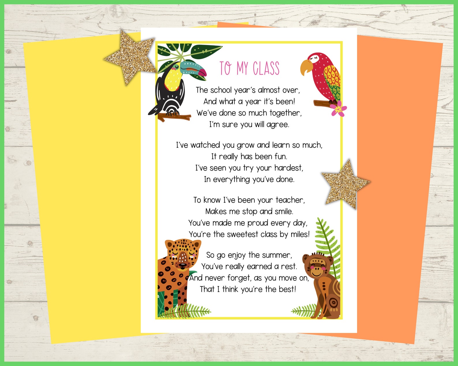 End of School Year Poem Letter From Teacher to Students Pupils Class ...