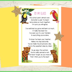 End of School Year Poem Letter From Teacher to Students Pupils Class ...