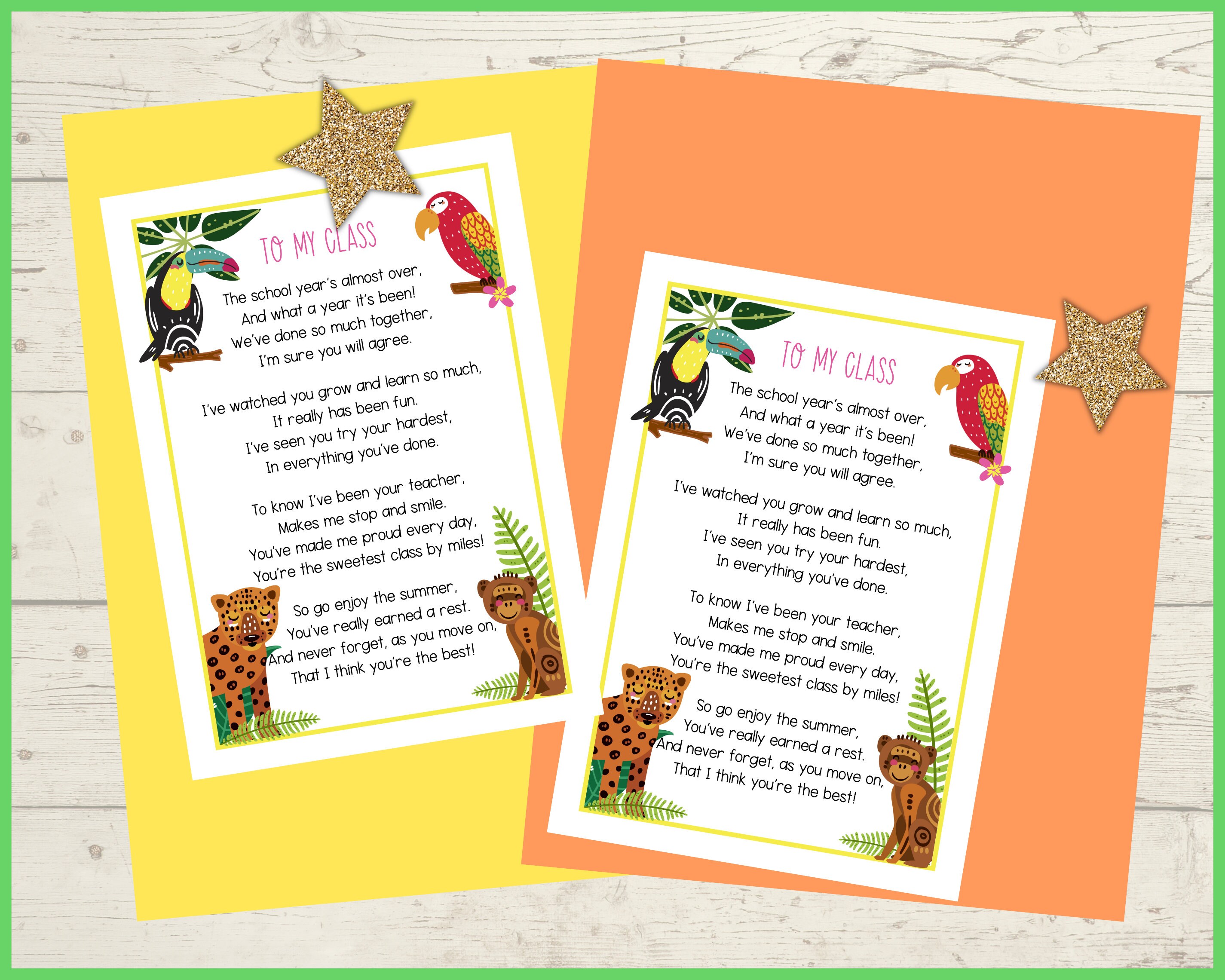 End of School Year Poem Letter From Teacher to Students Pupils Class ...