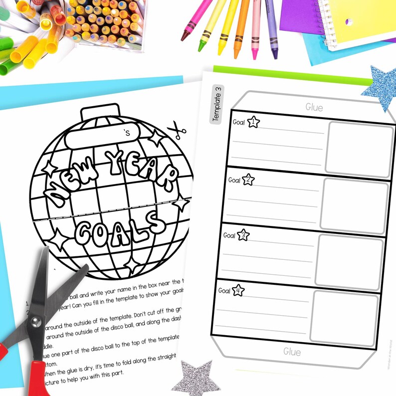New Year 2026 Disco Ball Goal Setting Writing Craft Activity for Kids ...
