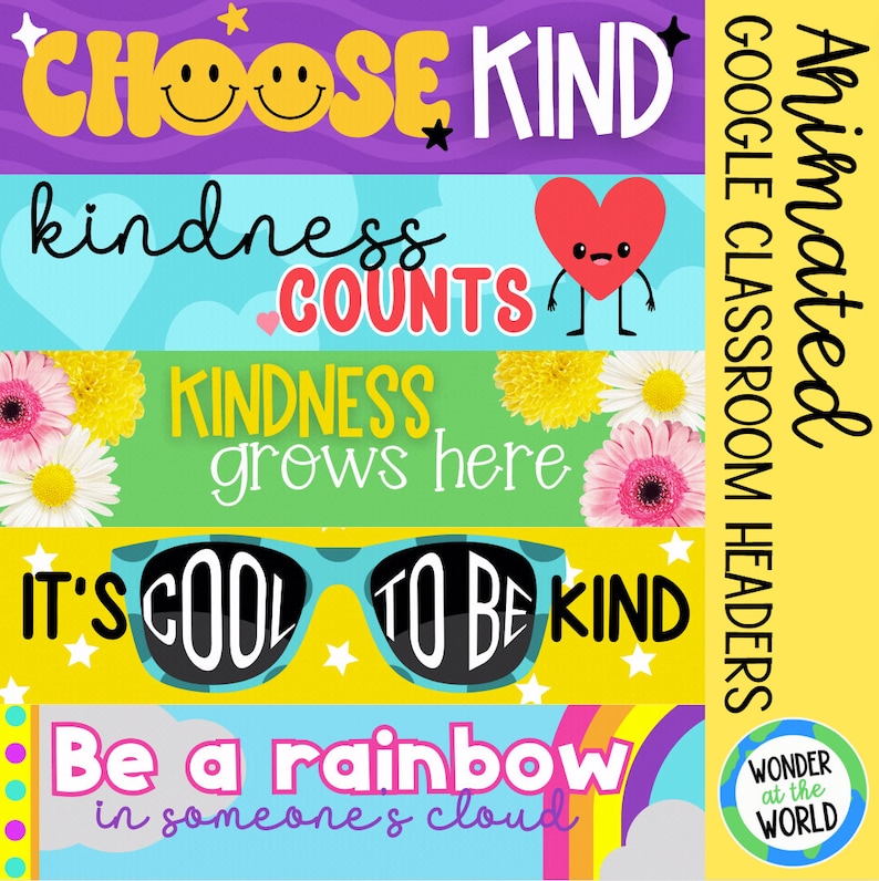 Animated Google Classroom Banners Headers Kindness Theme | Digital ...