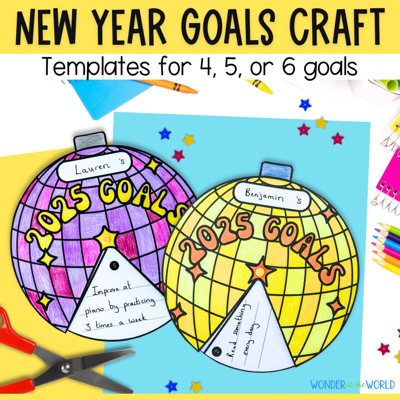 New Year 2025 Disco Ball Goal Setting Writing Kids Craft Activity ...