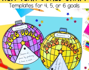 New Year 2026 Disco Ball Goal Setting Writing Craft Activity for Kids ...