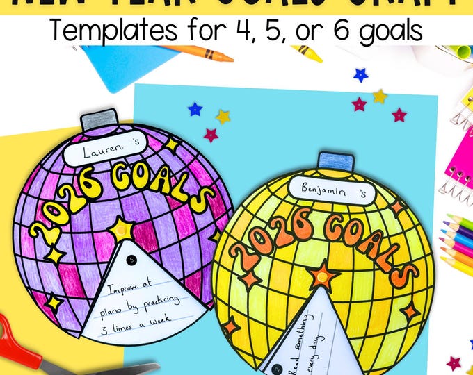 New Year 2026 Disco Ball Goal Setting Writing Kids Craft Activity ...