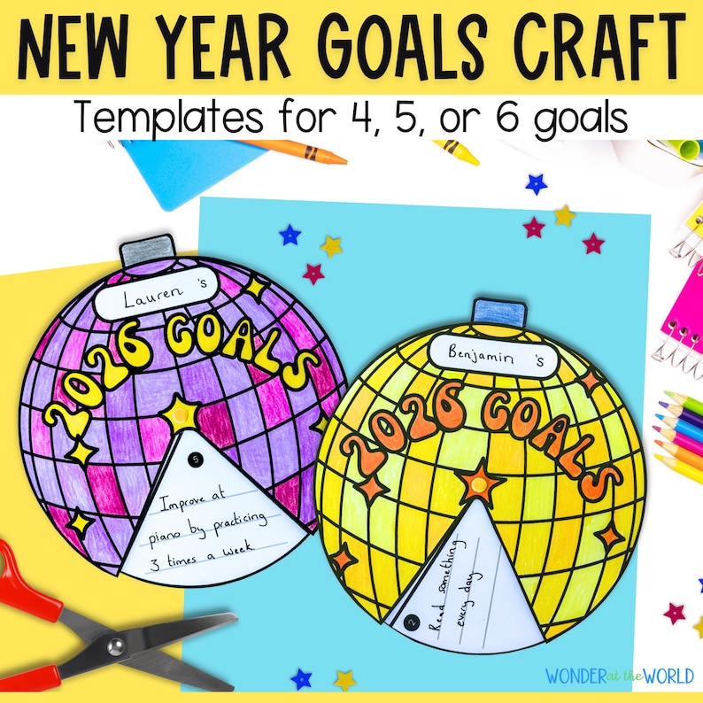 New Year 2026 Disco Ball Goal Setting Writing Kids Craft Activity ...
