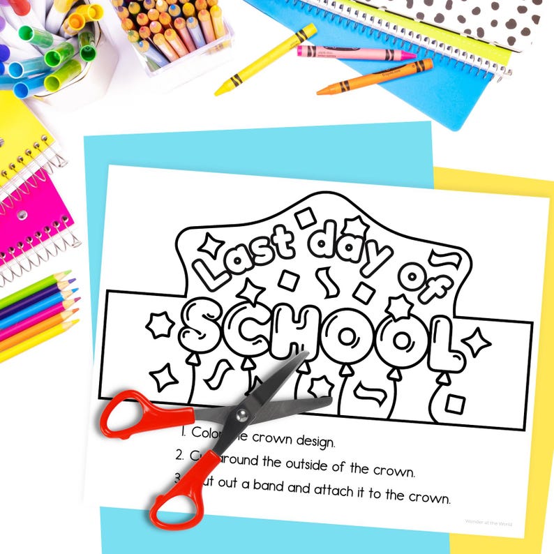Last Day of School Crown Headband Hat Template to Color Craft Activity ...