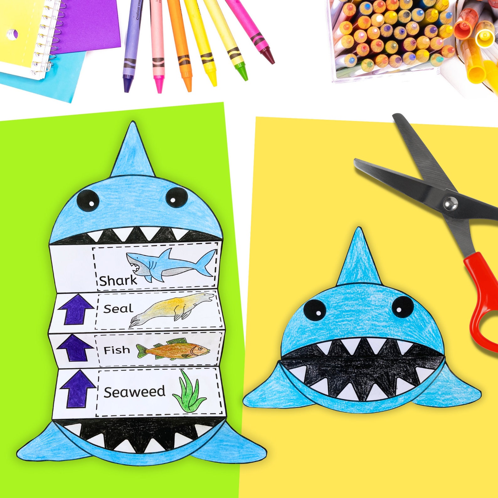 Food Chains Foldable Kids' Craft With Shark, Bear and Lion Templates ...