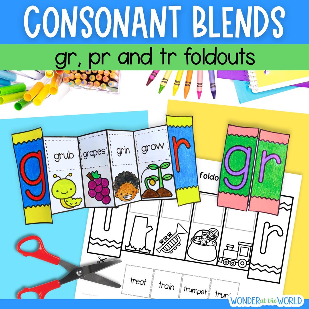 Kindergarten First Grade Pr, Tr, Gr Consonant Blends Match and Fold ...