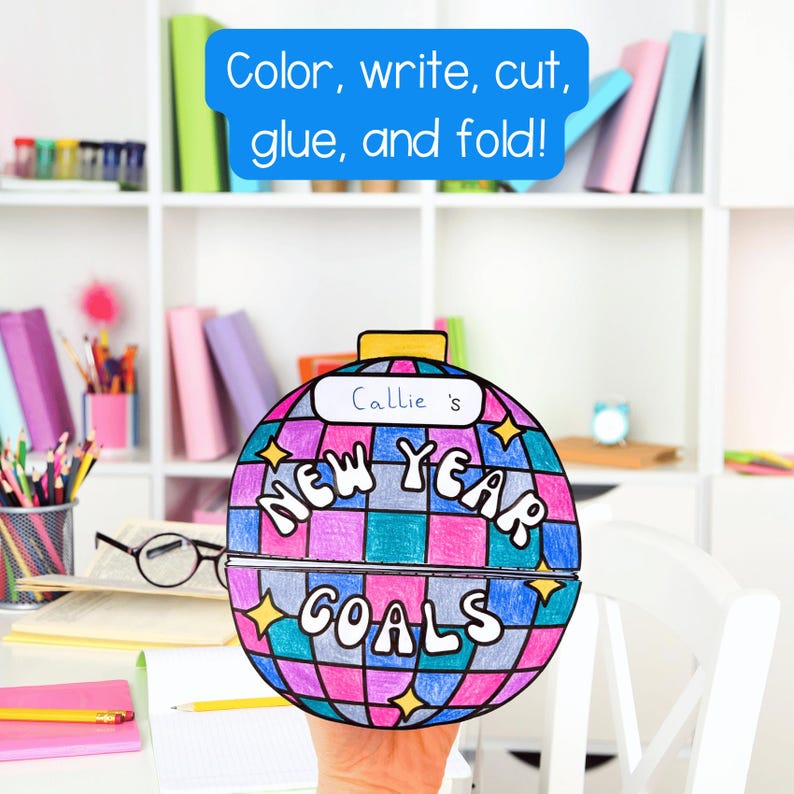 New Year 2026 Disco Ball Goal Setting Writing Craft Activity for Kids ...