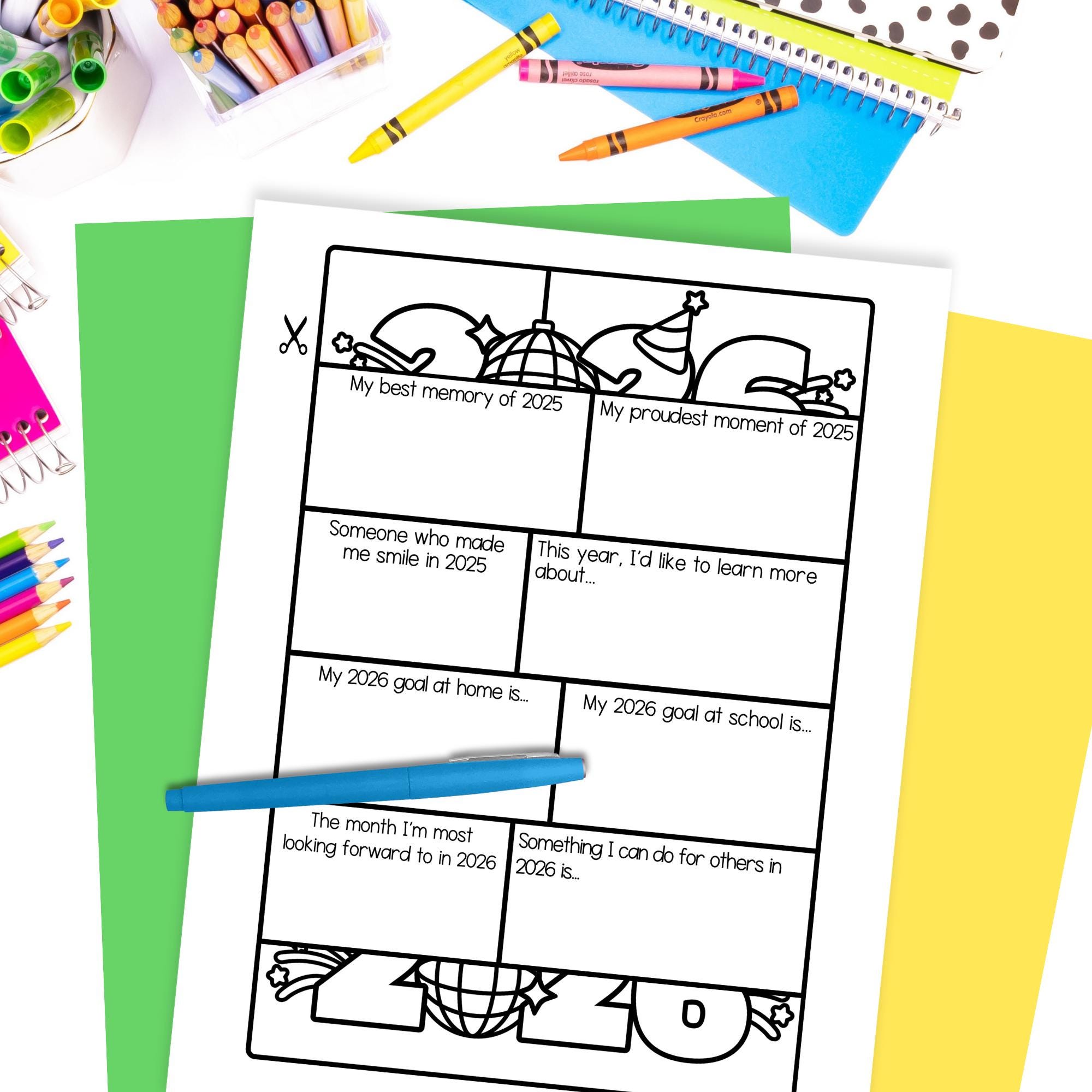New Year 2026 Reflections and Goals Foldable Activity for Kids ...