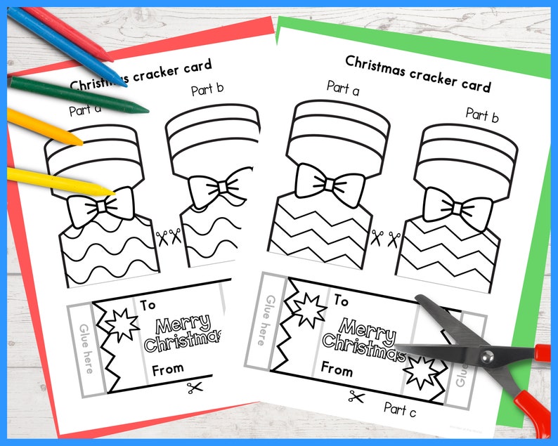 Folding Christmas Cracker Cards to Print and Color | A4 and 8.5x11 Inch ...