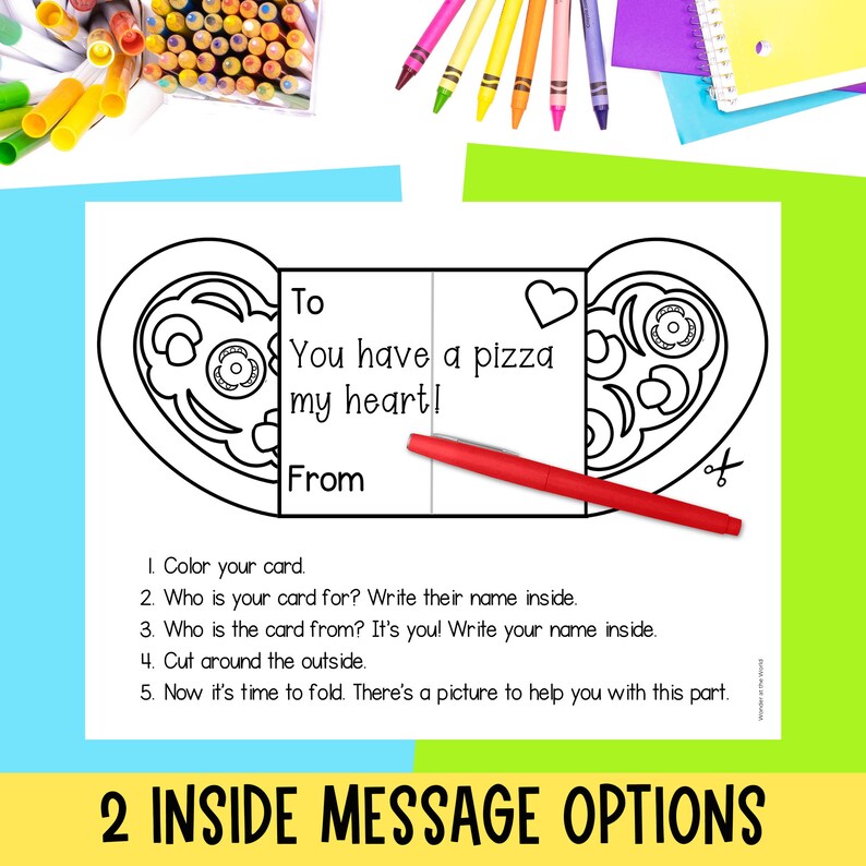Pizza Theme Valentine's Day Cards to Print Color and Write | 11x8.5 ...
