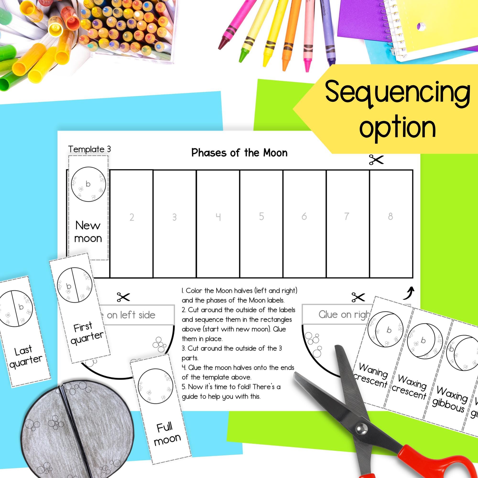 Phases of the Moon Foldout Kids' Science Craft | A4 and 11x8.5 Inch ...