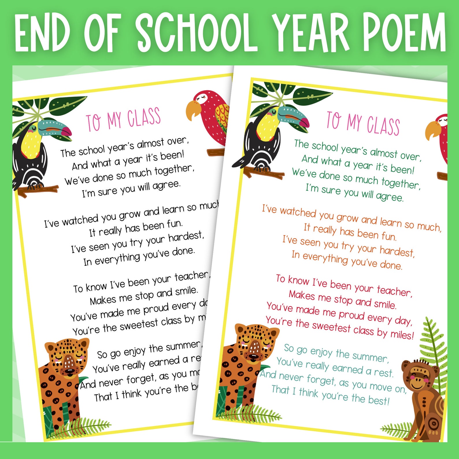 End of School Year Poem Letter From Teacher to Students Pupils Class ...