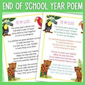 End of School Year Poem Letter From Teacher to Students Pupils Class ...