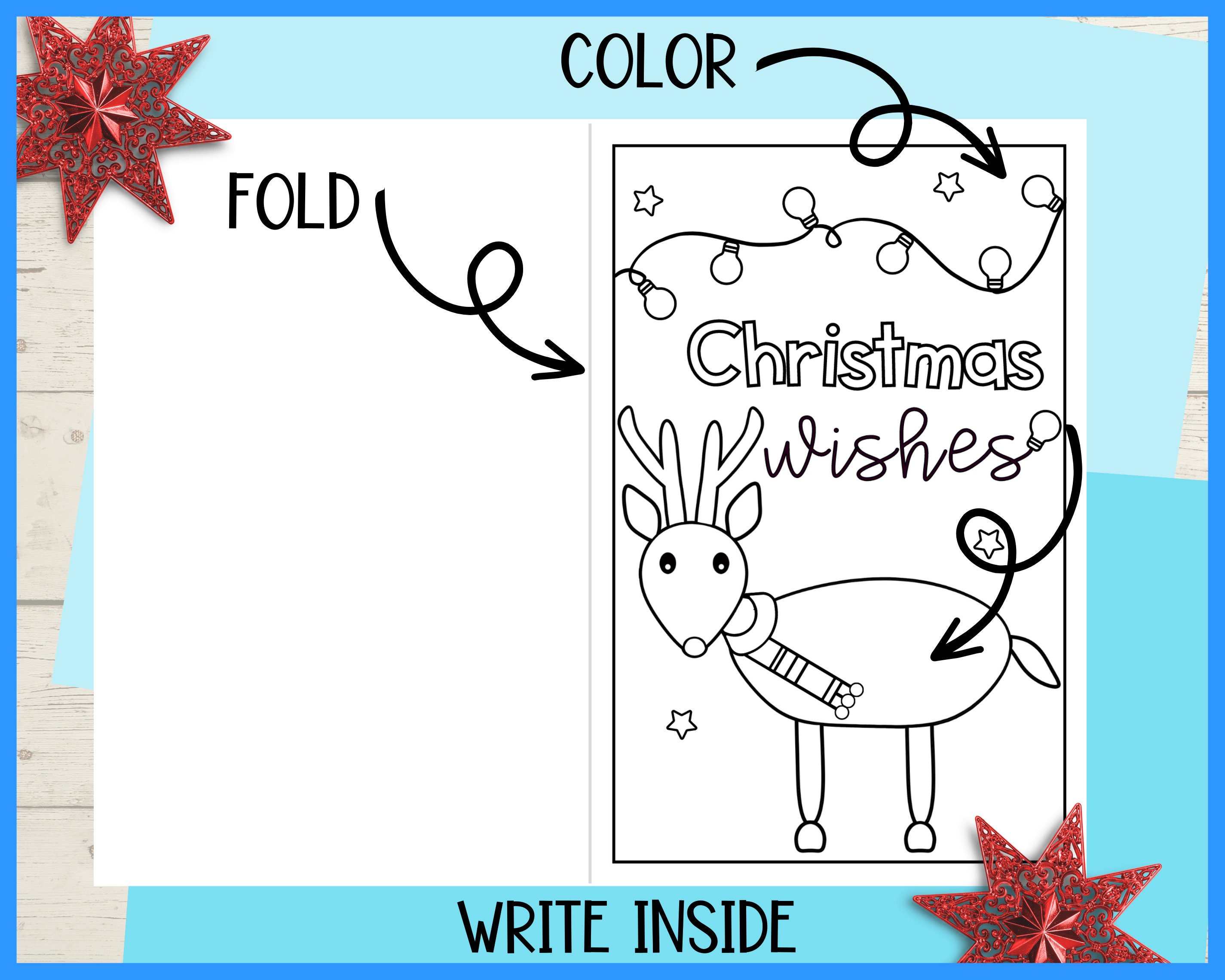 Christmas Cards to Print and Color 11x8.5 Inch and A4 Printable ...