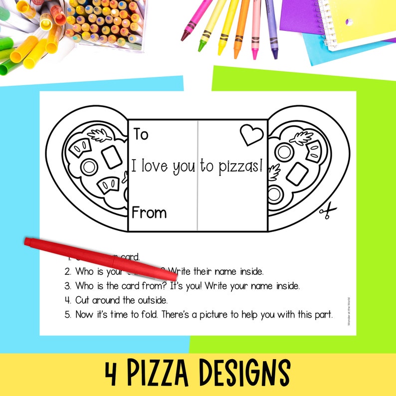 Pizza Theme Valentine's Day Cards to Print Color and Write | 11x8.5 ...