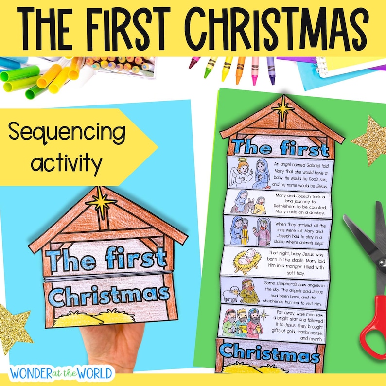 The First Christmas Nativity Sequence and Fold Craft Activity for Jesus ...