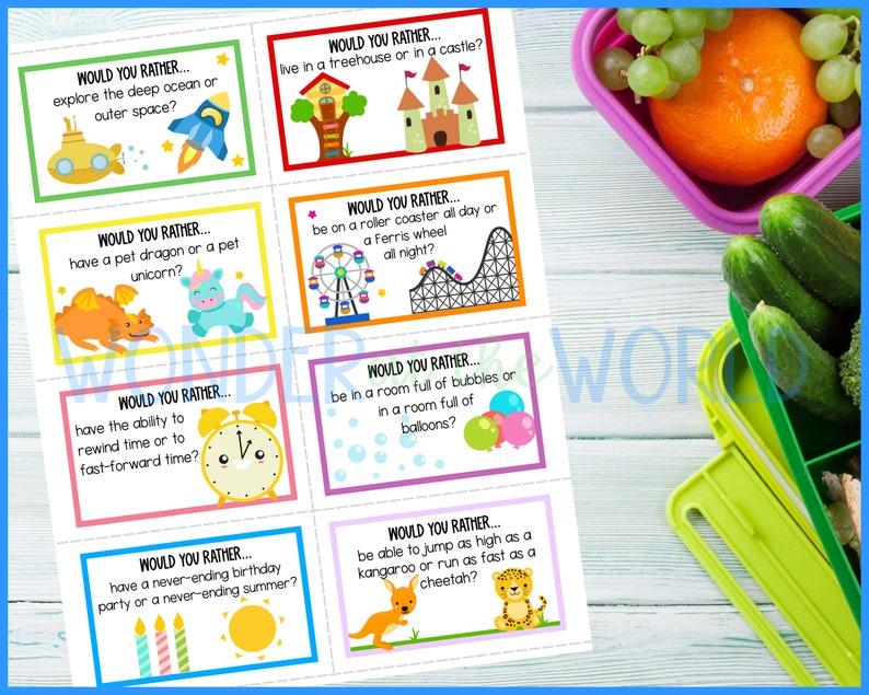 32 Would You Rather? Printable Lunch Box Notes for Kids | Digital ...