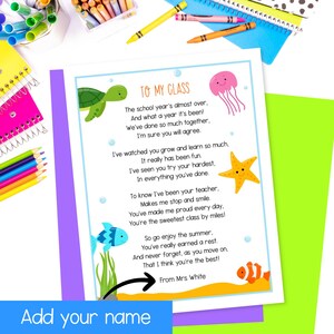 End of School Year Poem Letter From Teacher to Students Pupils Class ...