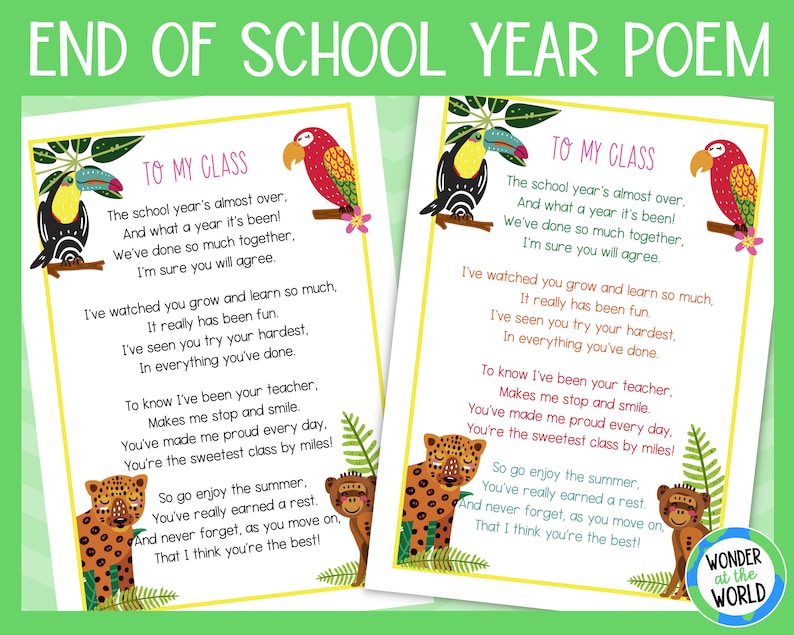 Carta de poema de fin de año escolar del maestro a los alumnos - Etsy ...