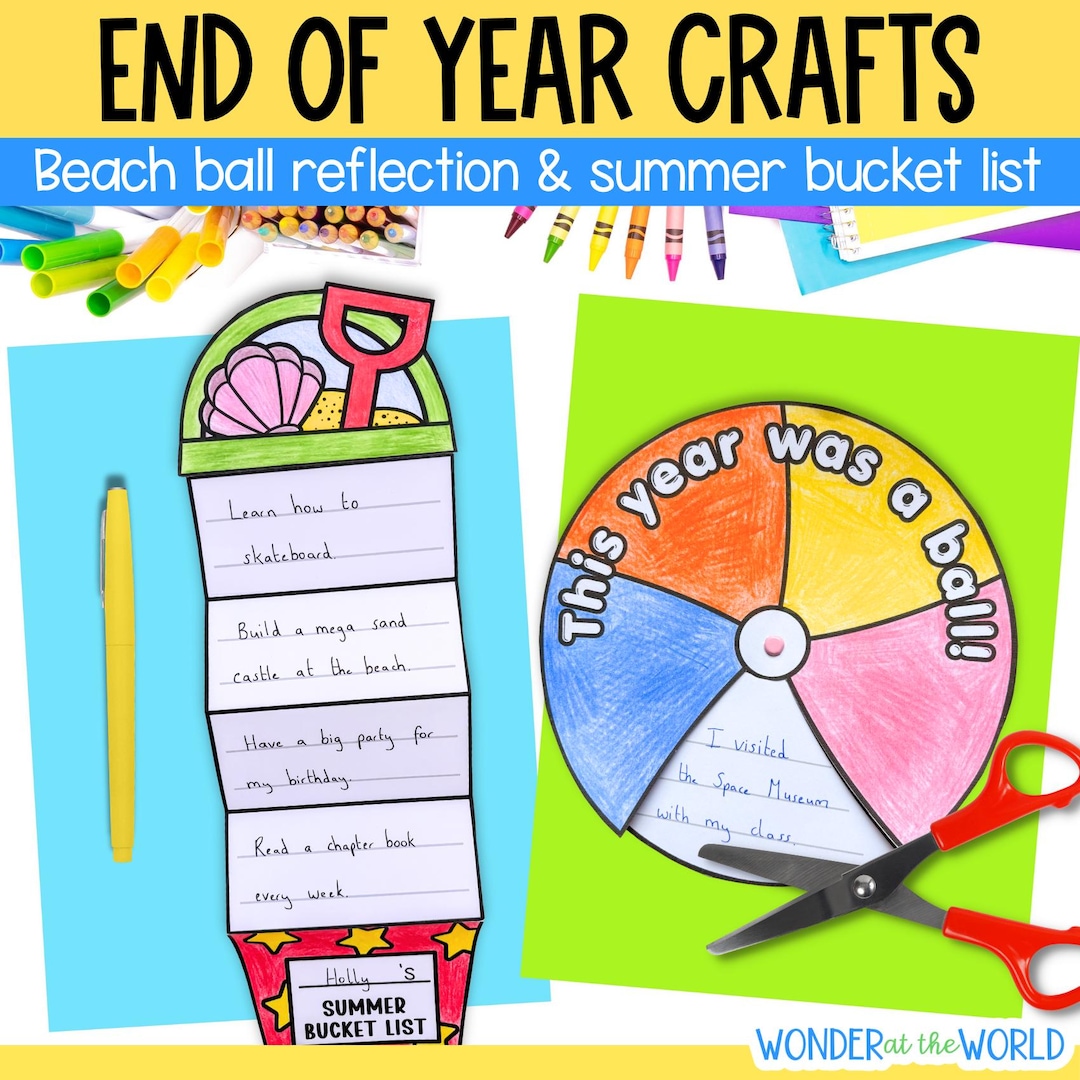 End of Year Writing Crafts Summer Bucket List & Beach Ball Reflection ...