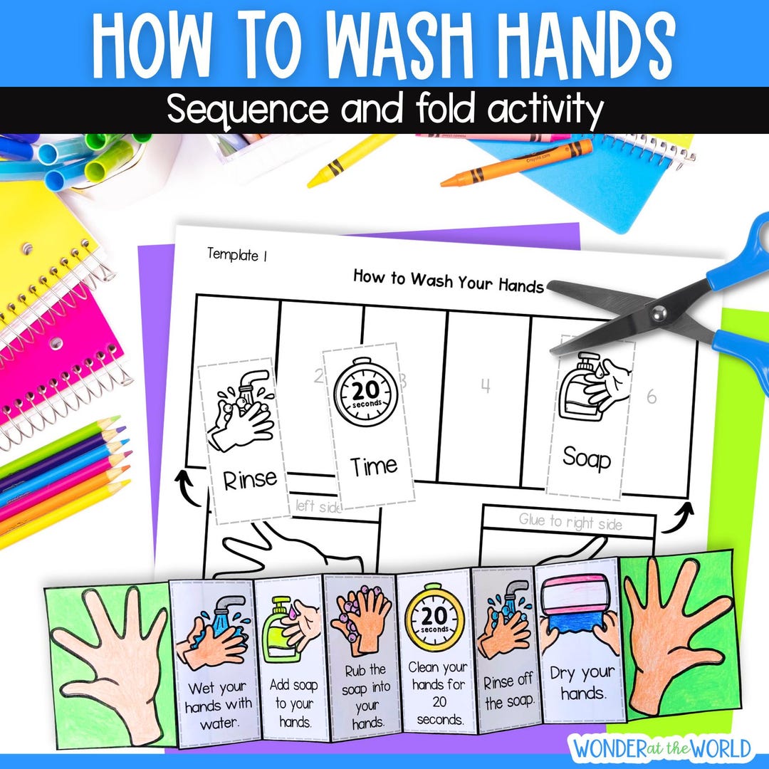 How to Wash Your Hands Sequence and Fold Activity, Personal Hygiene for ...