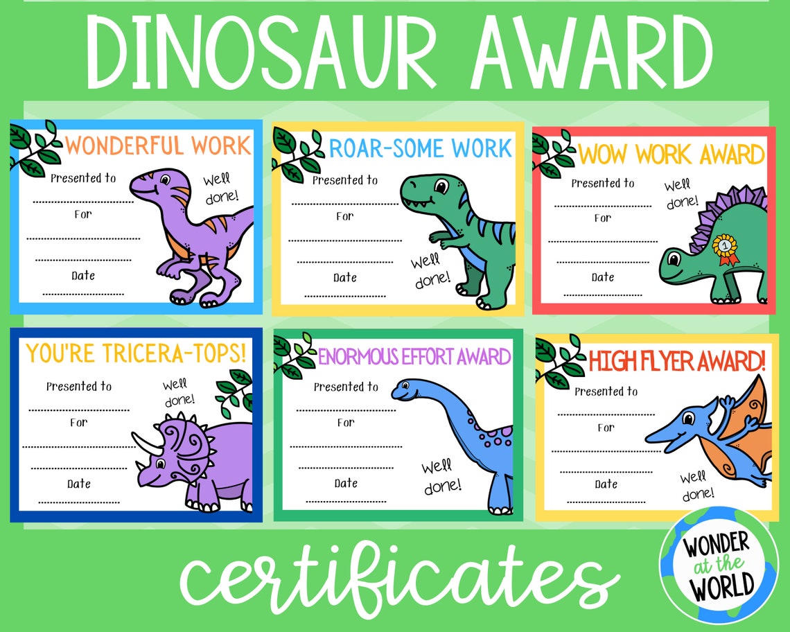 10 Dinosaur Classroom Reward Certificates For Kids Digital Etsy