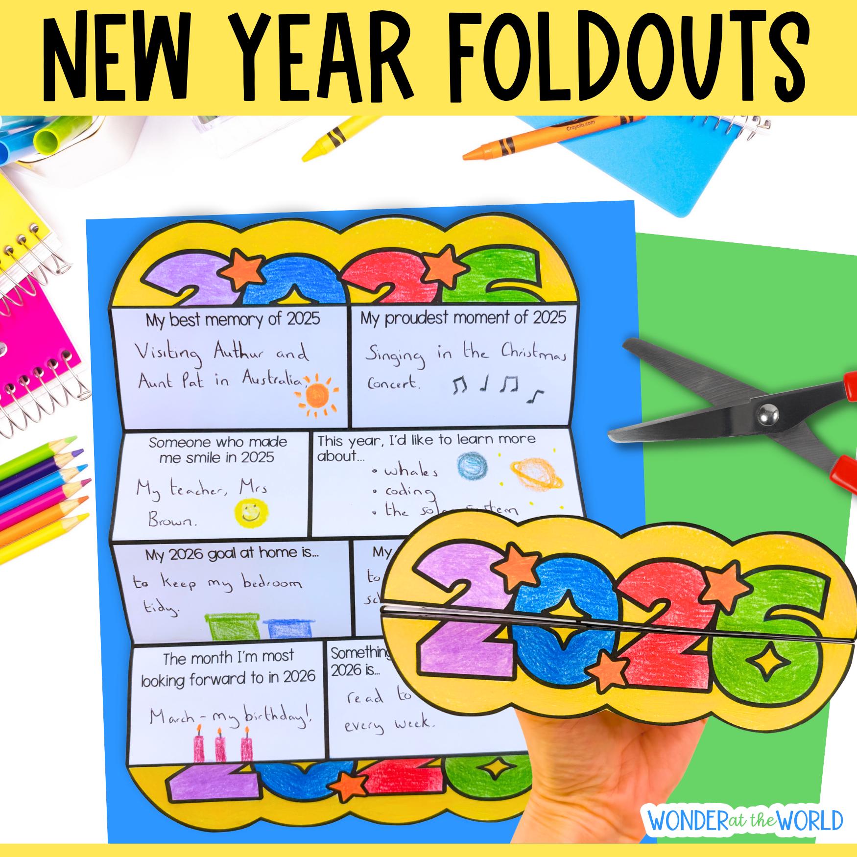 New Year 2026 Reflections and Goals Foldable Activity for Kids ...