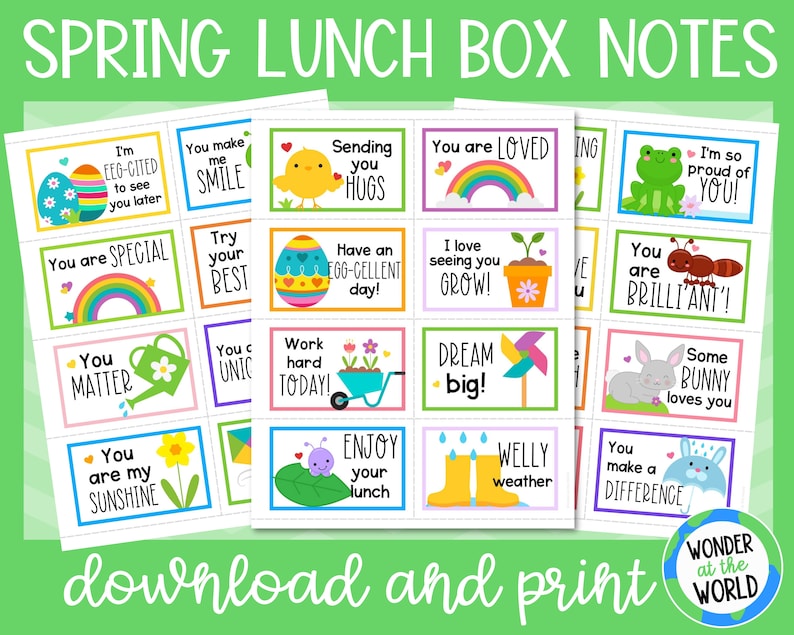 24 Spring Printable Lunch Box Notes for Kids | Printable Digital ...