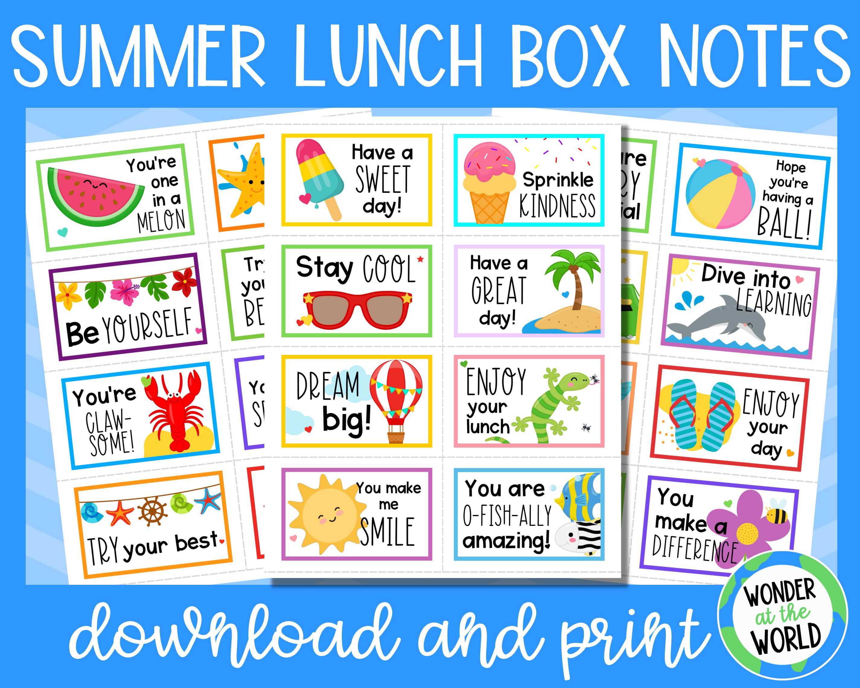 24 Printable Summer Lunch Box Notes for Kids Printable Digital Download ...