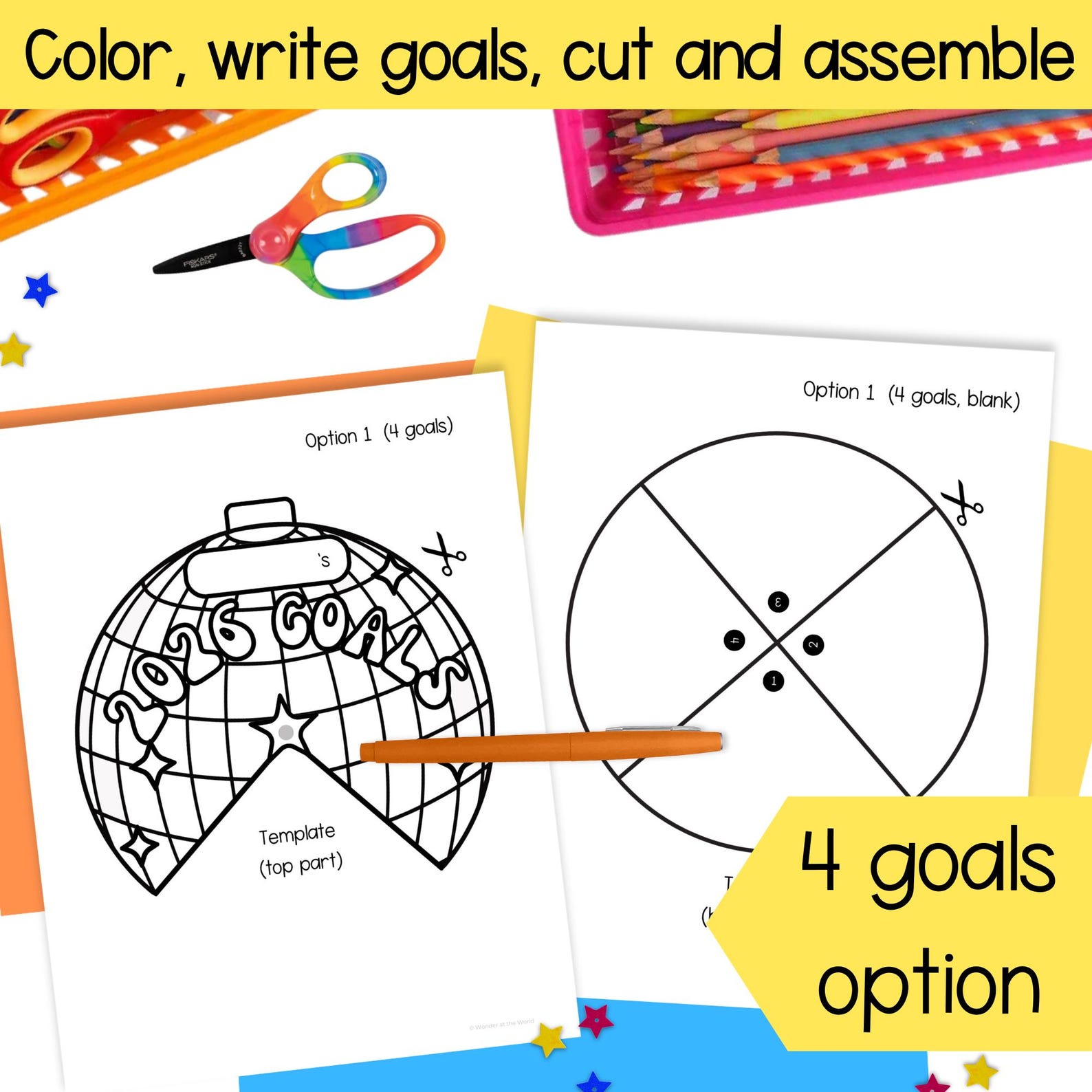 New Year 2026 Disco Ball Goal Setting Writing Kids Craft Activity ...