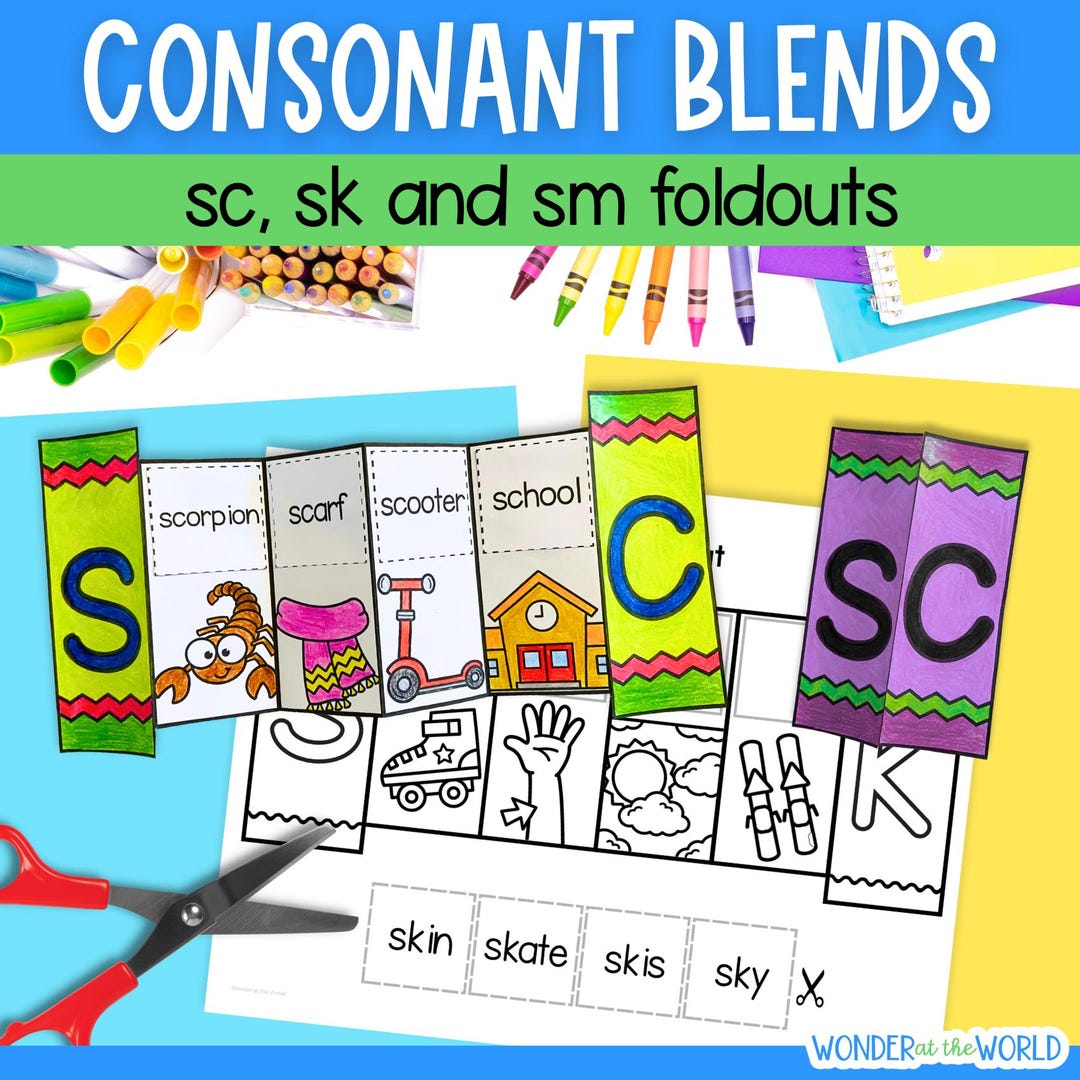 Kindergarten First Grade Sc, Sk and Sm Consonant Blends Foldable ...