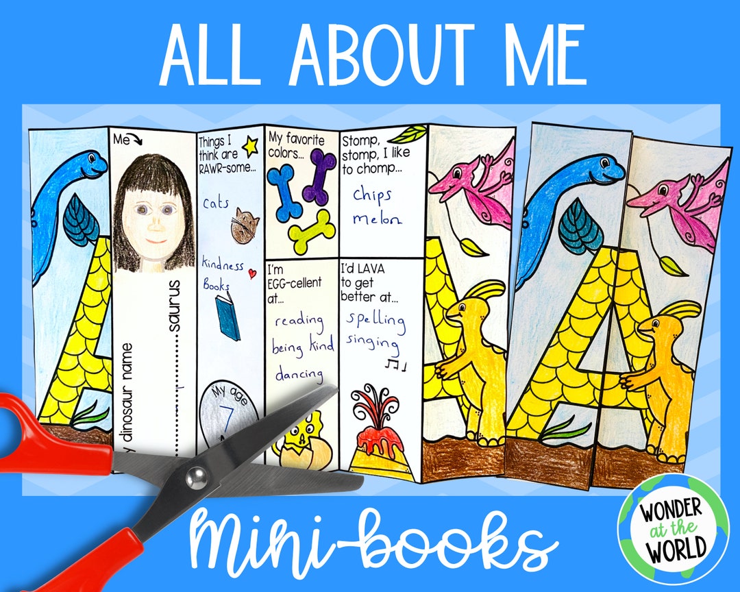 Dinosaur All About Me Class Back to School Foldable Mini-book Activity ...