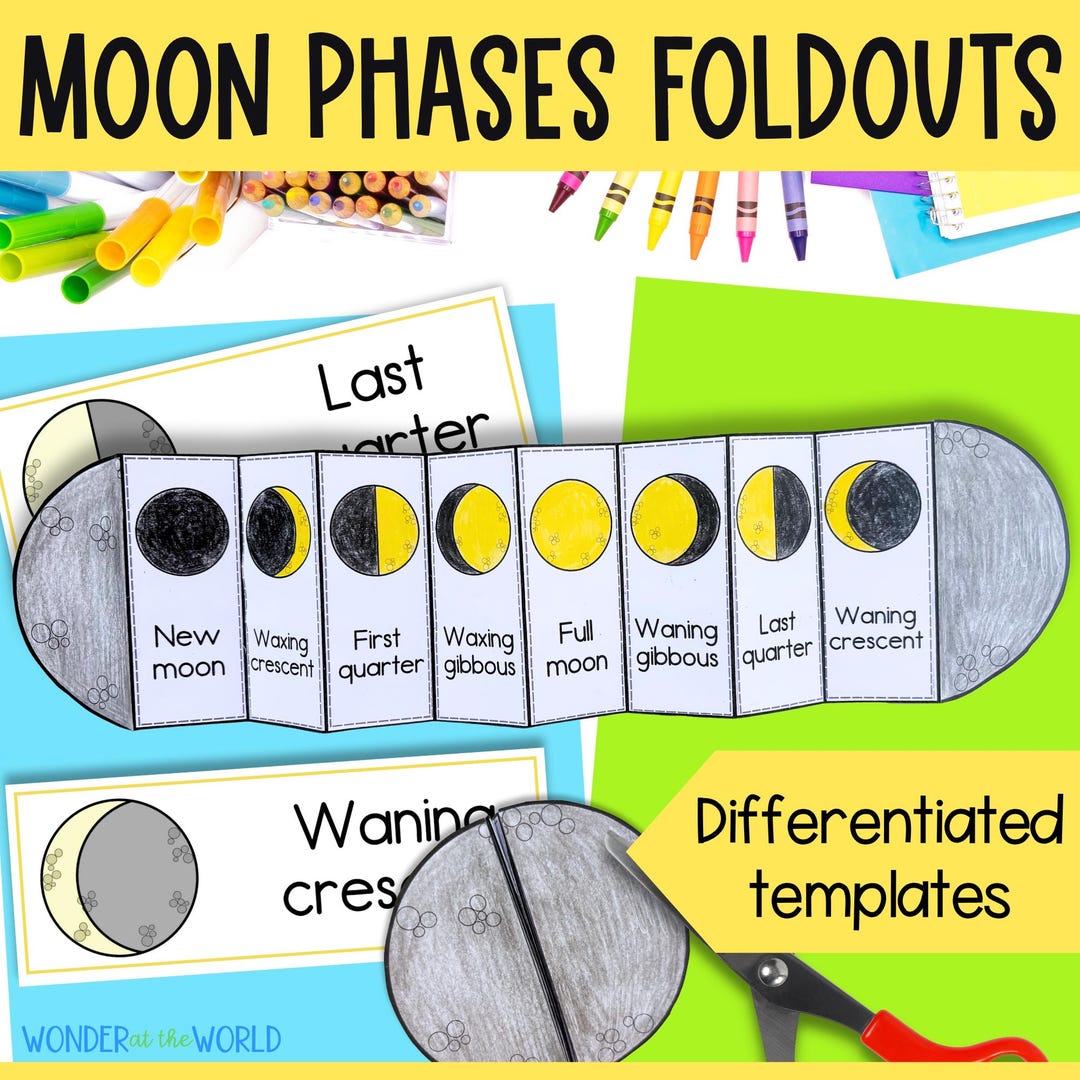 Phases of the Moon Foldout Kids' Science Craft | A4 and 11x8.5 Inch ...